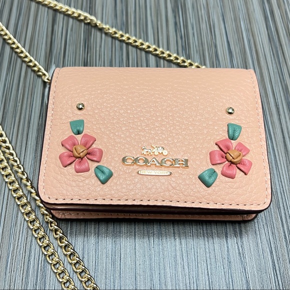 Coach | Bags | Coach Mini Wallet On Chain Floral Design Pink Woc | Poshmark